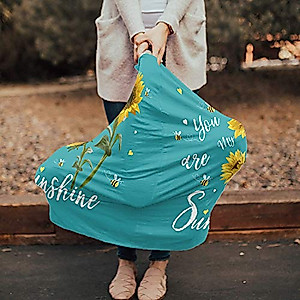 Sunflowers Baby Car Seat Covers, Nursing Cover Breastfeeding Scarf/Shawl, Infant Carseat Canopy, Stretchy Soft Breathable Multi-use Cover Ups, Bees You are My Sunshine Teal