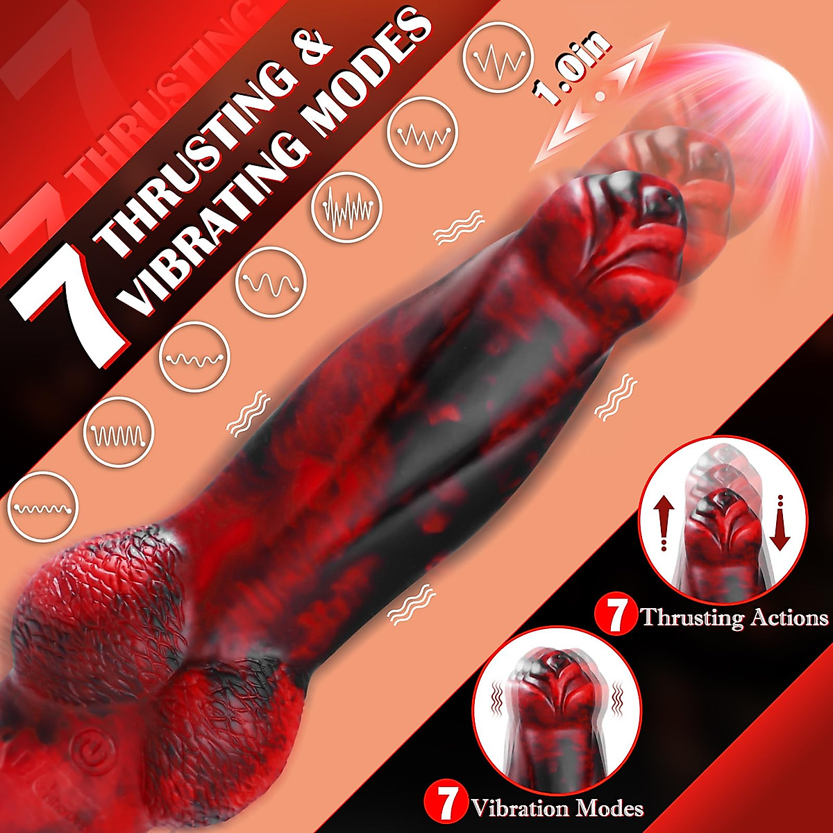 Thrusting Dildo Vibrator Sex Toys - 4IN1 Huge Monster Dildo with 7 Modes for U and G-spot, Thick Anal Dildos with Suction Cup, 8.8" Big Knot Fantasy Dildo Adult Sex Toys & Games for Women Men