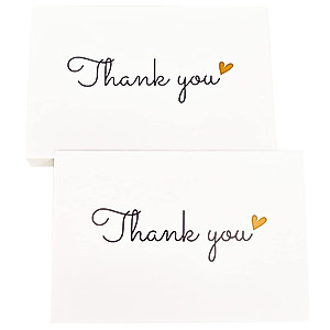 RXBC2011 50 Little Thank You Cards Gold Heart Design Bulk Thank you Notes for All Occasions 4 X 6 Inch