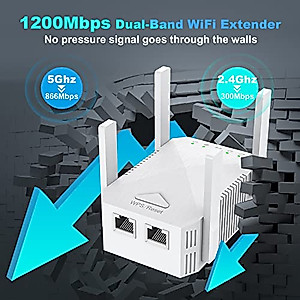 WiFi Extender, 2023 Fastest WiFi Booster 1200Mbps Dual Band (5GHz/2.4GHz) WiFi Extenders Signal Booster for Home, Internet Booster WiFi Repeater Covers up to 10000sq. ft and 45 Devices