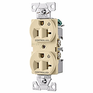 Eaton 5362CDV Arrow Hart Dual Control Heavy Duty Industrial Grade Duplex Receptacle, Auto-grounding, #14-10 AWG, 20A, Flush, 125V, Ivory, Brass, High-Impact Nylon face, 5-20R, 2-Pole (10-Pack)
