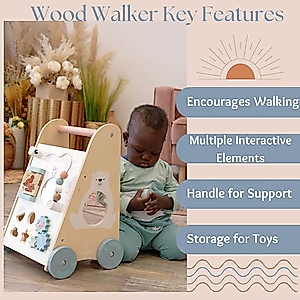 Upyearling - Wooden Baby Walker - Sit to Stand Learning Activity Walker for Boys and Girls - Easy to Grip Handle Push Walker - Built-in Toys and Activities - Promotes Motor Skills