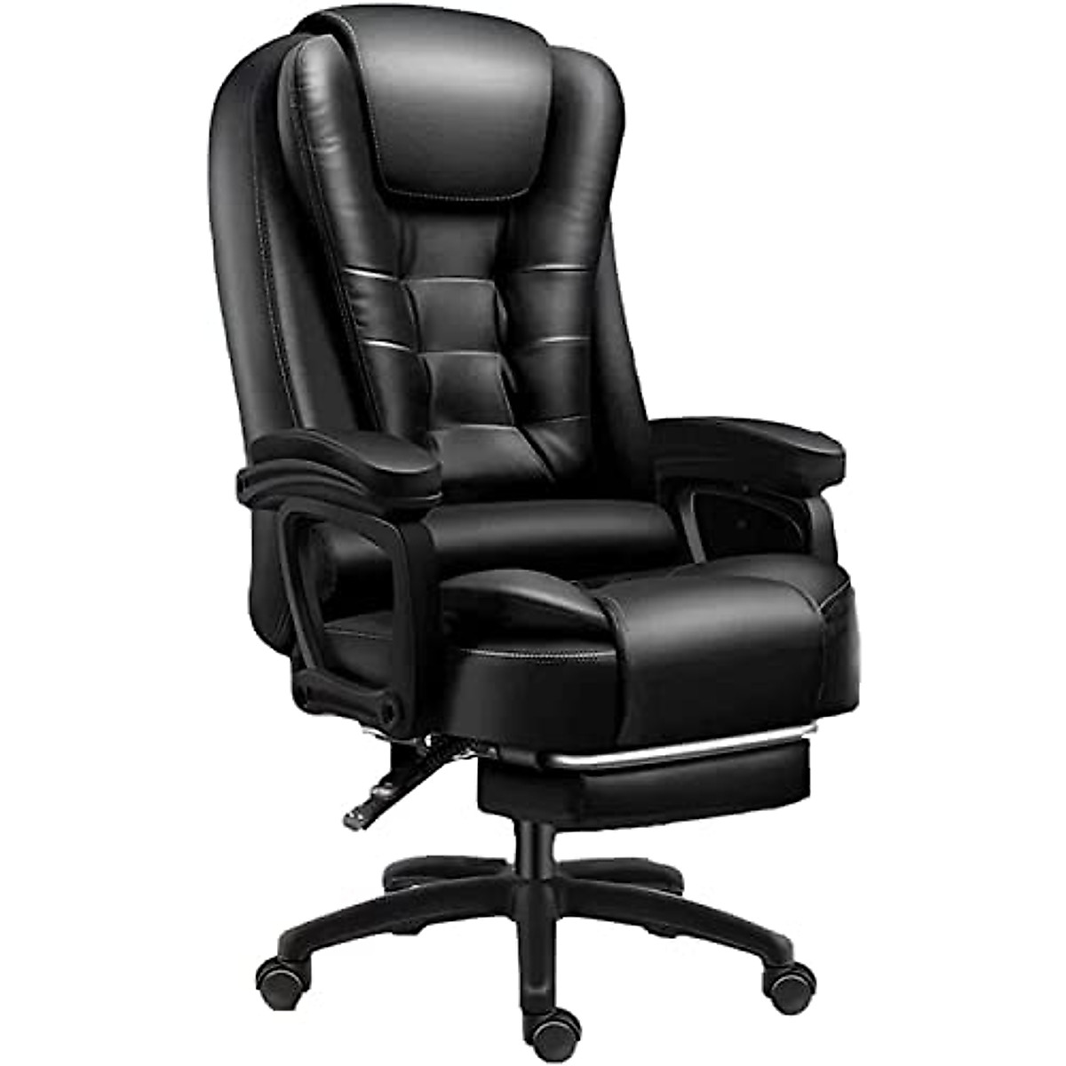 LETREM Executive Office Desk Chair with Armrest,Wheels and Footrest,PU Leather Home Office Desk Chairs,High Back Adjustable Ergonomic Managerial Rolling Swivel Task Chair with Massage A/Black/One sid