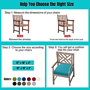 idee-home Outdoor Chair Cushions Set of 2, Thick 19" x 19" x 3" Patio Chair Cushions for Outdoor Furniture Waterproof with Ties, Outdoor Seat Cushion, Chair Pads Dining Chair Blue