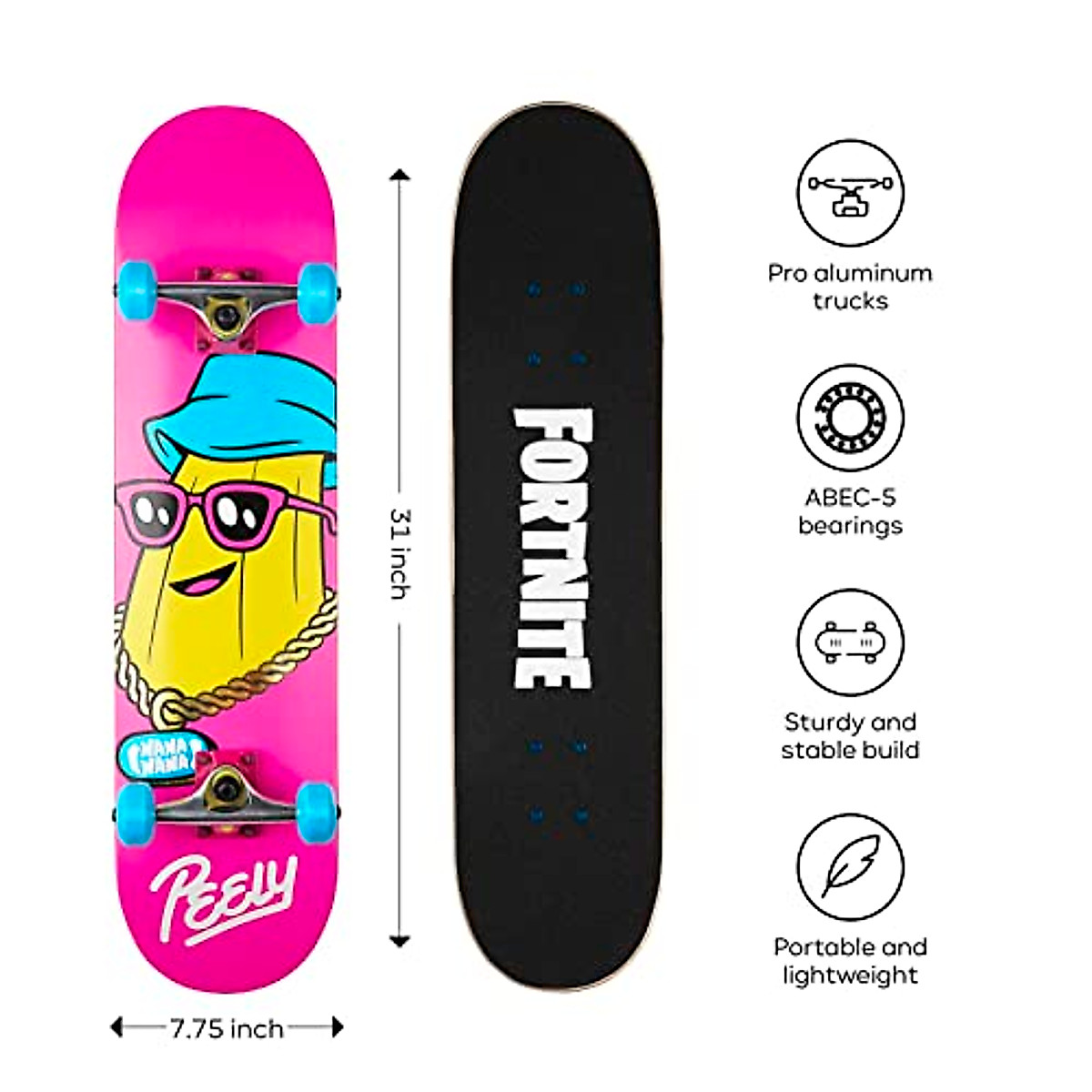 Fortnite 31" Skateboard - Cruiser Skateboard with Printed Graphic Grip Tape, ABEC-5 Bearings, Durable Deck & Smooth Wheels