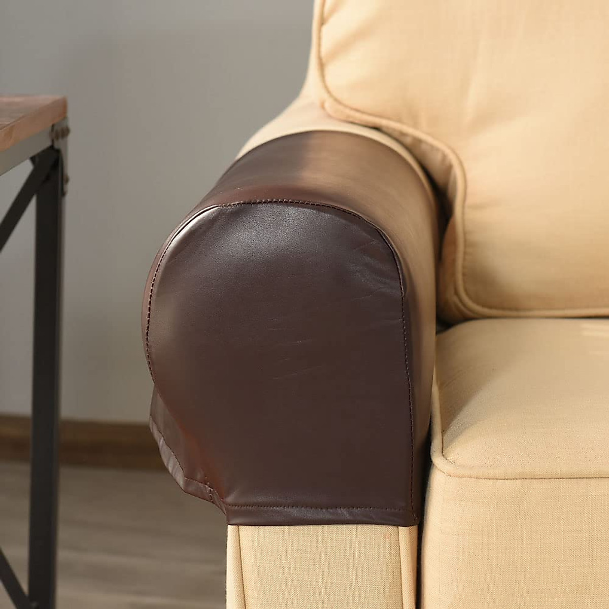 vctops Waterproof Faux Pu Leather Armrest Covers Vintage Stretch Arm Covers for Chairs Couch Sofa Armchair Slipcovers for Recliner Sofa 2pcs, Dark Coffee