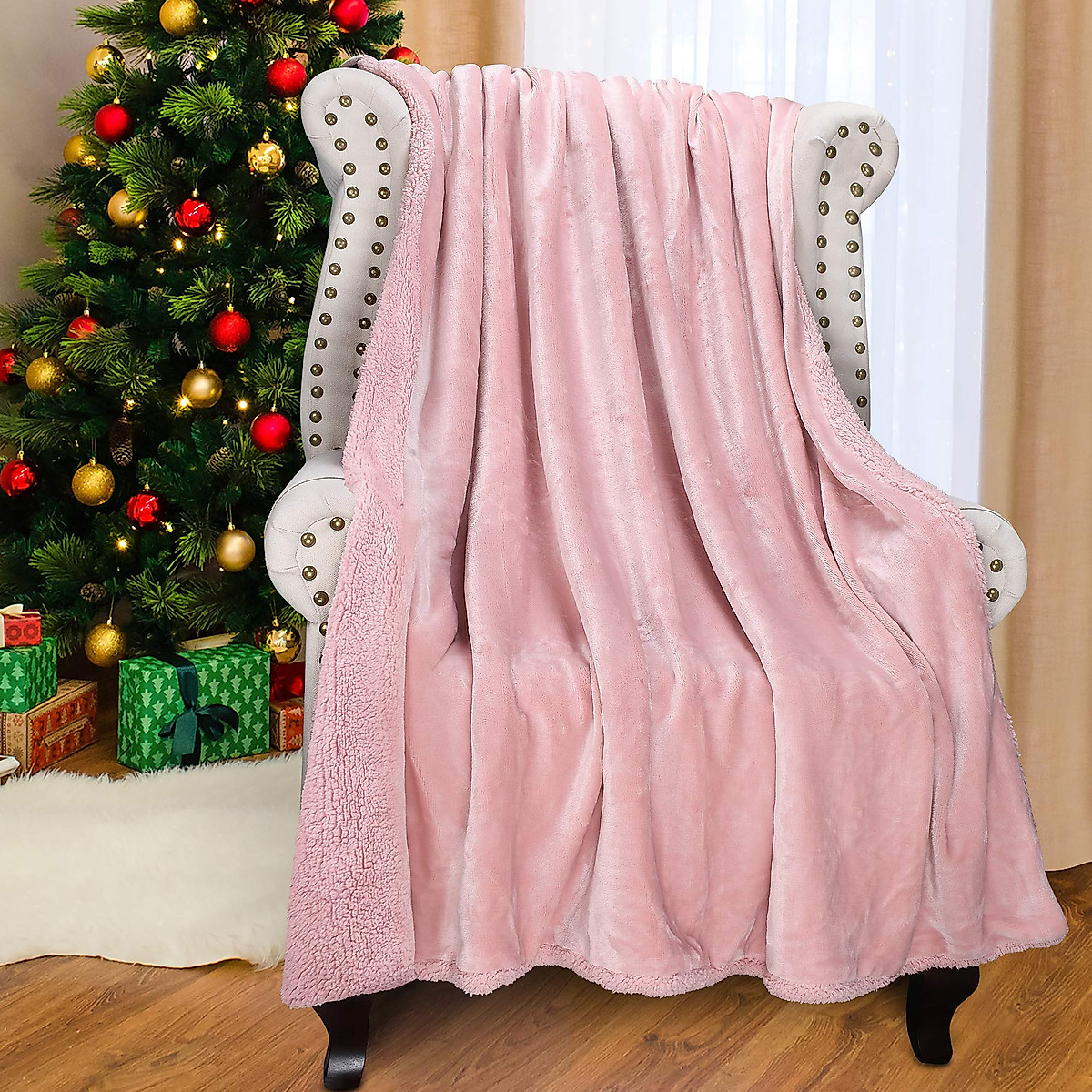 Catalonia Pink Sherpa Throws Blanket for Girls, Super Soft Comfy Fuzzy Micro Plush Fleece Snuggle Blanket for Sofa Couch TV Bed Reversible Match Color All Seasons, 50"x60", Tone to Tone