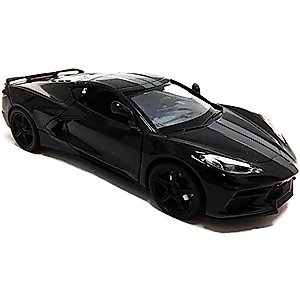 Motormax Toy 2020 Chevy Corvette C8 Stingray Black with Gray Stripes 1/24 Diecast Model Car by Motormax 79360 (79360bk)