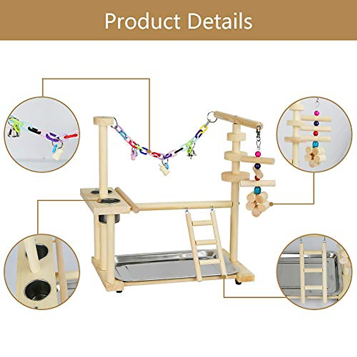 Exttlliy Parrots Bird Playground Birdcage Playstand Play Gym Parakeet Playpen Ladder with Feeder Cup Bird Toys Swing Chew Toy