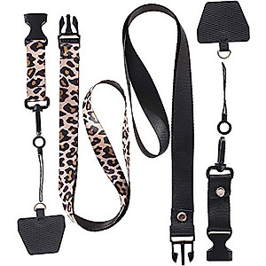 [2 Pack] Cellphone Lanyard Tether, Universal Detachable Neck Strap with Patch for Most Cell Phone Case & iPhone Case (Black+Leopard)