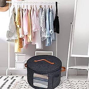 Hat Storage Box for Women and Men, 17"D Large Hat Box with Dustproof Lid & Clear Window, Felt Round Foldable Hat Box Travel Case Portable Hat Organizer Container, Stuffed Animal Toy Storage -Dark Grey