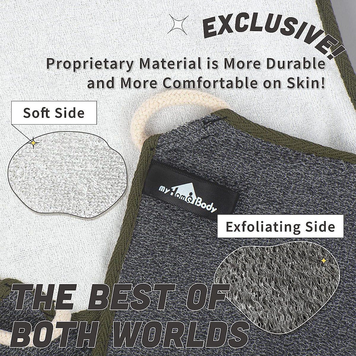 myHomeBody Dual-Textured Exfoliating Washcloth with Soft and Scrubbing Side, Body Exfoliation Luffa Wash Clothes for Bath, Shower, Durable 3 Layer Construction, Gray, 3 Pack