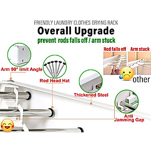 MaiHongda Invisible Wall Mounted Laundry Clothes Drying Rack Clothing Retractable Wall Hanger Collapsible Hanging Towel Holder for Laundry Bathroom Indoor/Outdoor(White,5 Rods,32")