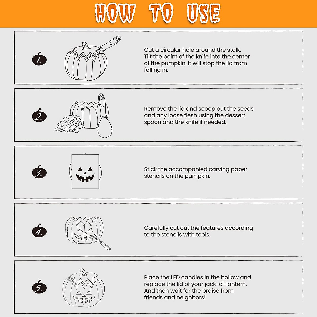 HOPEMATE 17 PCS Pumpkin Carving Kit for Kids&Adults with Witch Hats LED Candles Stainless Molds Pumpkin Carving Cutting Knife Set