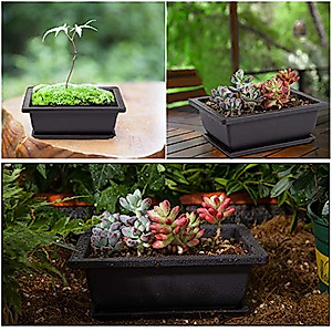 8 Packs Bonsai Training Pot with Humidity Tray - 6.5inch & 8.9inch Small Bonsai Tree Pots Kit, Plastic Plants Growing Planter with Drainage Tray, Indoor Decor Garden Yard