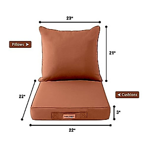 Faible Poisson Outdoor Chair Cushions, 22 x 22 Inch Waterproof Patio Furniture Back & Deep Seat Cushion Set with Handle and Anti-Slip Straps for Indoor Garden Camping, Plain Caramel