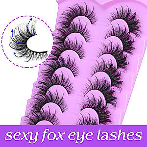 False Eyelashes Fairy Cat Eye Lashes Mink Fluffy Fox Eye Lashes Wispy Dramatic Eyelashes 20mm Fake Lashes 7 Pairs Pack by ALICE