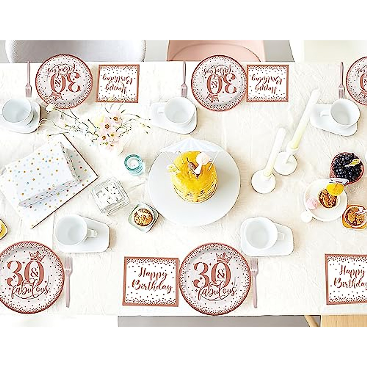 GREPARPY 30th Birthday Decorations Women Tableware - Rose Gold 30 And Fabulous Birthday Decorations Dinnerware, Thirty Birthday Plate, Napkin, Fork, Her 30-Year-Old Birthday Party Supplies | Serve 24