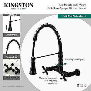 Kingston Brass GS1240AX Heritage Pull-Down Sprayer Kitchen Faucet, Matte Black