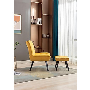 INMOZATA Accent Chairs for Living Room Upholstered Armless Chairs with Footstool Velvet Fabric Single Sofa Chair for Bedroom,Yellow
