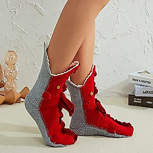 Unisex Knit Funny Animal Crocodile Socks Wool Warm Novelty Shark Floor Socks Winter 3D Chameleon Thick Knit Socks (Red Dragon, One Size)