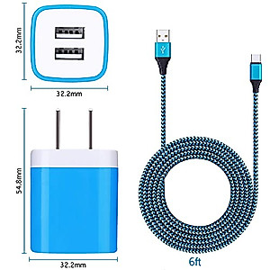 USB Type C Charger with Plug Dual Port Wall Charger Phone Charging Block with 2Pack 6Ft Fast Charging Type C Cable for Samsung Galaxy S23 S22 S21 S20 A14 A13 A53 5G,Google Pixel 7 Pro 6a 6 5a,LG,Moto