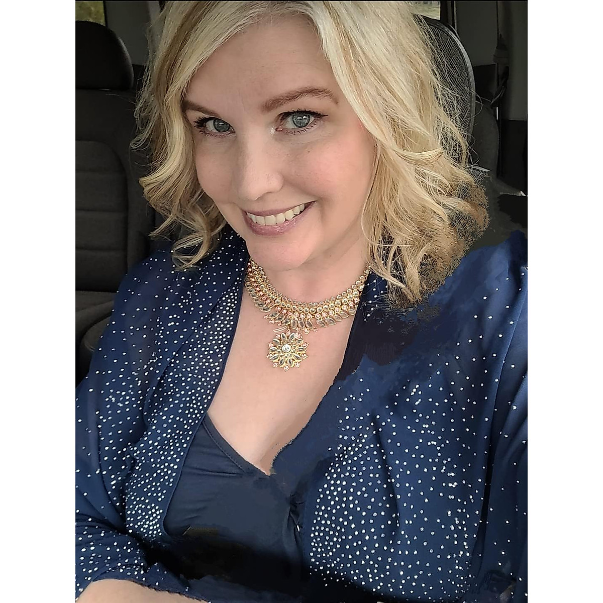 Touchstone gold tone Indian Hollywood Mughal era Kundan look fuchsia color bridal jewelry necklace set