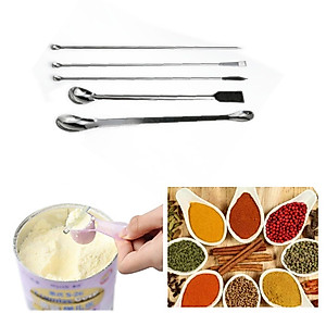 Meuey Lyot 1 Set Stainless Steel Micro Lab Sampling Scoop Spatulas Combination Reagent Spoon Laboratory Supplies (Pack of 5)