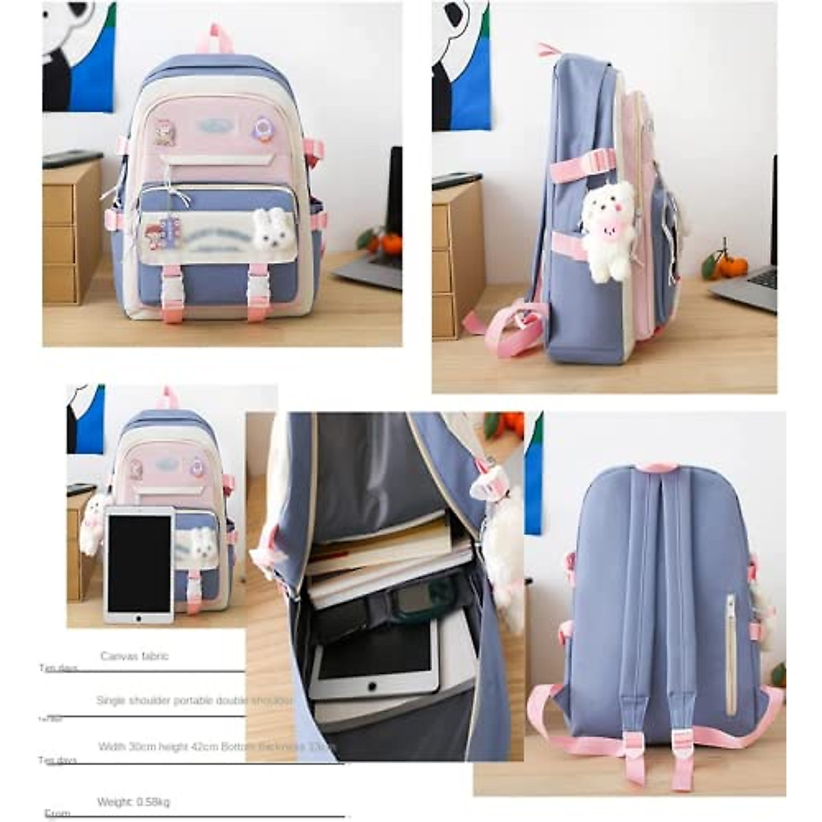 TOAOSET Kawaii Backpack 5Pcs Set Lightweight aesthetic backpack,Teens laptop computer cute backpacks for girls (kawaii backpack,one size)