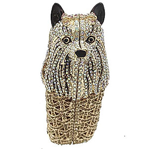 Boutique De FGG Puppy Evening Bags and Clutches for Women Formal Party Poodle Dog Crystal Clutch Purse Wedding Handbag (Small,Gold&Silver AB)
