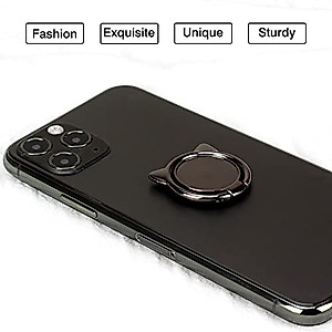 [2 Pack] Cat Ears Glossy FinishCell Phone Ring Holder Stand, 360 Degree Rotation Finger Ring Kickstand with Polished Metal Phone Grip for Magnetic Car Mount, Smartphone Accessories（Black）