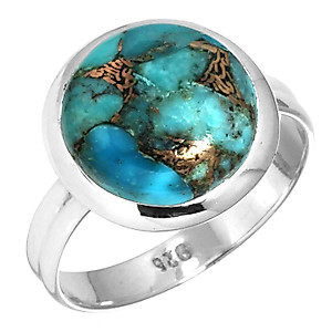JEWELOPORIUM 925 Silver Ring for Women Copper Blue Turquoise Stone Statement Silver Ring Size 6.5 Friendship Day Gift Fashion Jewelry