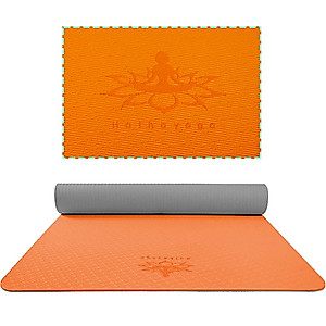 Hatha Yoga Large TPE Yoga Mat - 72"x 32" x 1/4 inch -Eco Friendly SGS Certified -Non Slip Bolster with Carrying Bag for Home Gym, Pilates & Floor Outdoor Exercises (Orange/Grey)