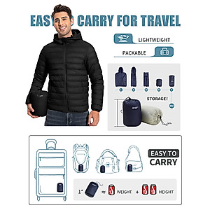 Pioneer Camp Mens Lightweight Packable Puffer Jacket Hooded Insulated Thermal Puffy Winter Jackets for Running Travel