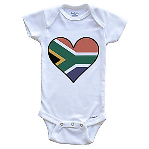 Really Awesome Shirts South African Flag One Piece Baby Bodysuit - Cute South African Flag Heart - South Africa Baby Bodysuit, 6-9 Months White