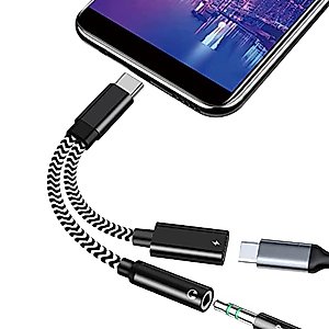 HLDInie USB c to 3.5 Headphone and Charger Adapter Type c Splitter 2-in-1 Aux Audio Jack high Resolution DAC and Fast Charging dongle Cable(Black)
