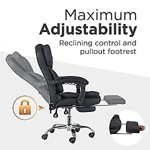 Comfty Padded Headrest and Chrome Base Deluxe Executive Leather Office Chair, 42.52”-45.67, Black