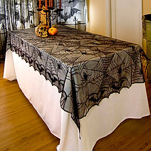 Awtlife Halloween Lace Tablecloth Bat Spider Web For Halloween Party Decor 48"x96"
