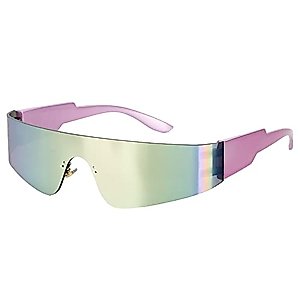 Y2K Trendy futuristic surround fashion rimless glasses sunglasses for women men,cyberpunk version of silver sunglasses rave party (Pink Sunglasses2)
