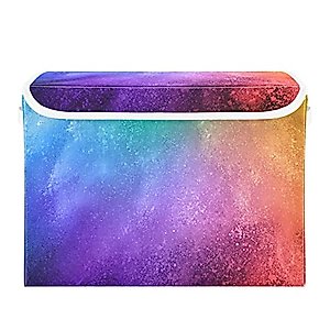 Kigai Colorful Galaxy Rainbow Storage Bin, Storage Baskets with Lids Large Organizer Collapsible Storage Bins Cube for Bedroom, Shelves, Closet, Home, Office 16.5 X 12.6 X 11.8 Inch