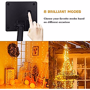 Moon Strike 72ft 200 LED Solar String Lights Outdoor Waterproof, Upgraded Outdoor Solar Garden Lights with 8 Modes , Solar Fairy Lights for Garden, Christmas (Warm White)