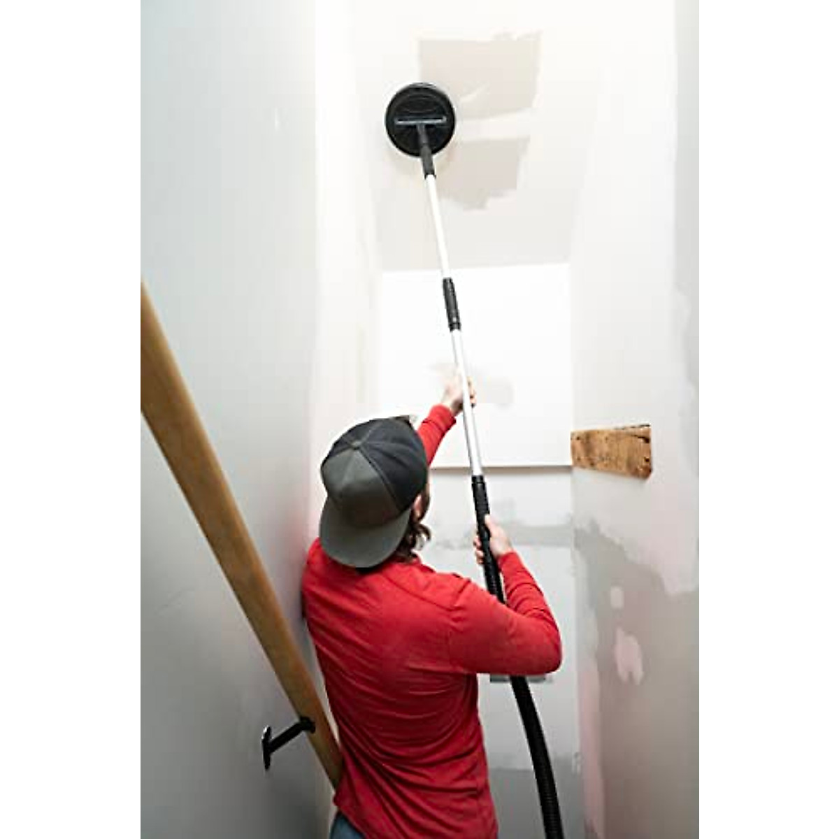 Hyde Dust-Free Sander Kit 9-inch Round with Two-piece Lightweight Extension Pole, Pivoting Head For Walls or Ceilings, Included 6 Foot Hose with Suction Control Valve Joins with Your Wet/Dry Vacuum