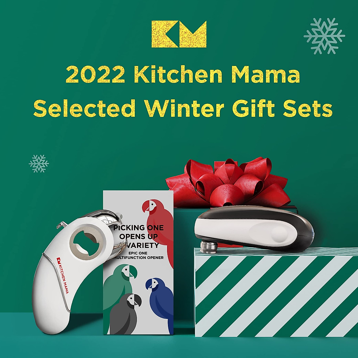 Kitchen Mama Infinite Openings Collection: One-To-Go Series, Patented Titled Blade Opens Any Can Shape, Smooth Edge, and Epic One Opener: Magnetic, Opens Bottle, Beer, Pull Tab Cans, and Jars (White)