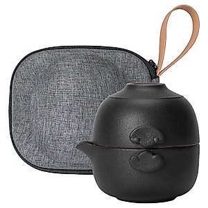 HEER Chinese Travel Gaiwan Tea Set for One, Ceramic Small Kungfu Teapot with Teacup for Adults, Japanese Style Tea Accessories for Tea Lovers.