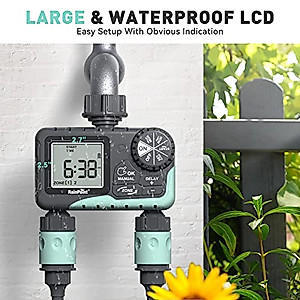 RAINPOINT Sprinkler Timer 2 Outlet, Water Timer for Garden Hose, Programmable Drip Irrigation Timer for Yard Outdoor Watering, Rain Delay/Manual/Automatic System Controller 2.5" LCD, V2, 2023 Release