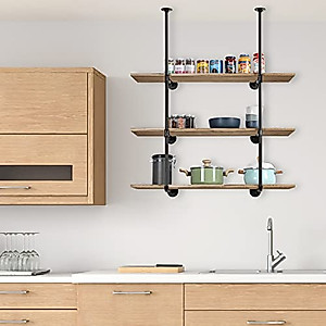 CASAVIDA 3-Tier Industrial Iron Pipe Shelving Wall Mounted, Floating Pipe Shelves Retro Storage Wall Shelving Bookshelf for Living Room Kitchen Office Bathroom, Black