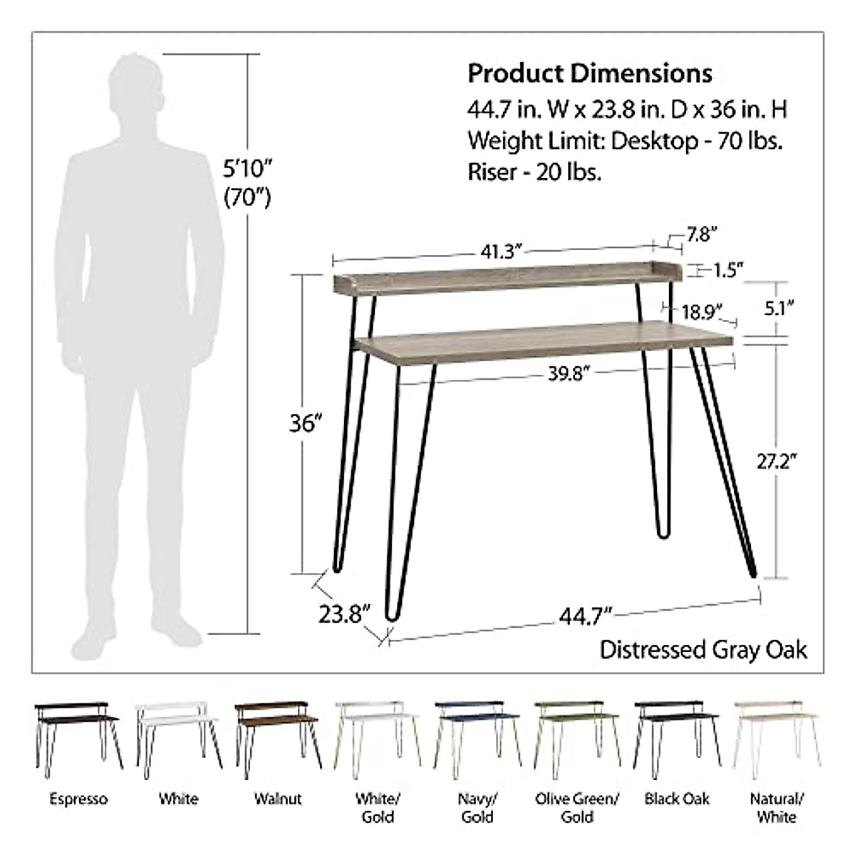 Ameriwood Home Haven Retro Desk with Riser, Espresso
