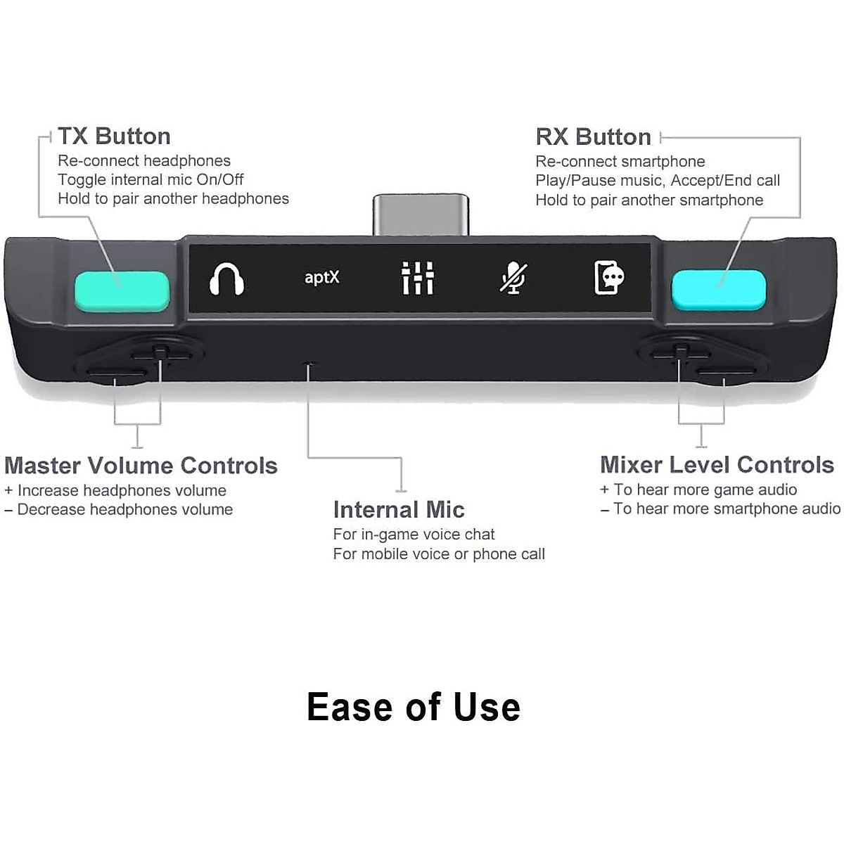 HomeSpot Pro Switch Bluetooth Adapter, Audio Chat Mixer for Streaming Switch & Smartphone or PC Audio, Spotify, Discord, Voice Call to Bluetooth Headphones with aptX Low Latency and Built-in Mic