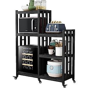 6-Tier Kitchen Bakers Rack Storage Shelf with Wheels, Utility Plant Stand/ Mini Fridge & Microwave Oven Stand Table, Coffee Bar, Adjustable Kitchen Shelves Freestadning for Home Office Patio