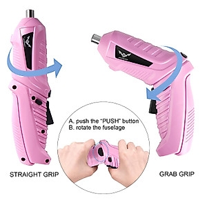 Pink Electric Screwdriver, 3.6V Cordless Drill Screwdriver Rechargeable, 3.5N·m Max Torque Electric Screw with 2 Accessory Kit, Micro USB, Front LED Light, Easy for Small Home Projects